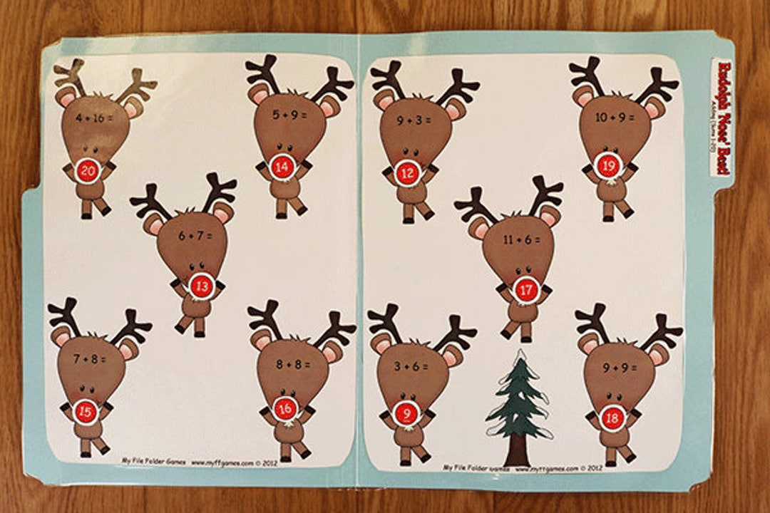 Addition - Rudolph 'nose' Best - Printable File Folder Games ...