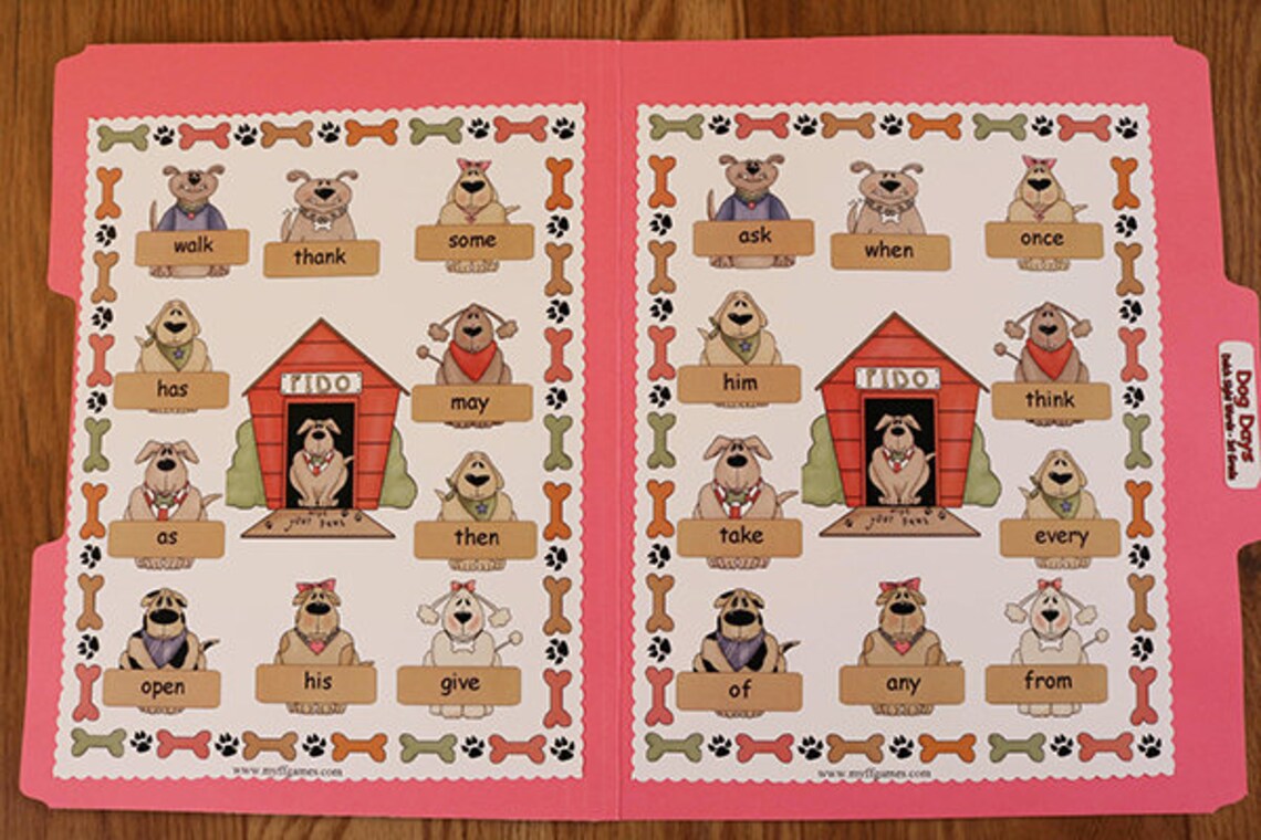 Dolch Sight Words 1st Grade Dog Days Printable File Folder Game PDF ...