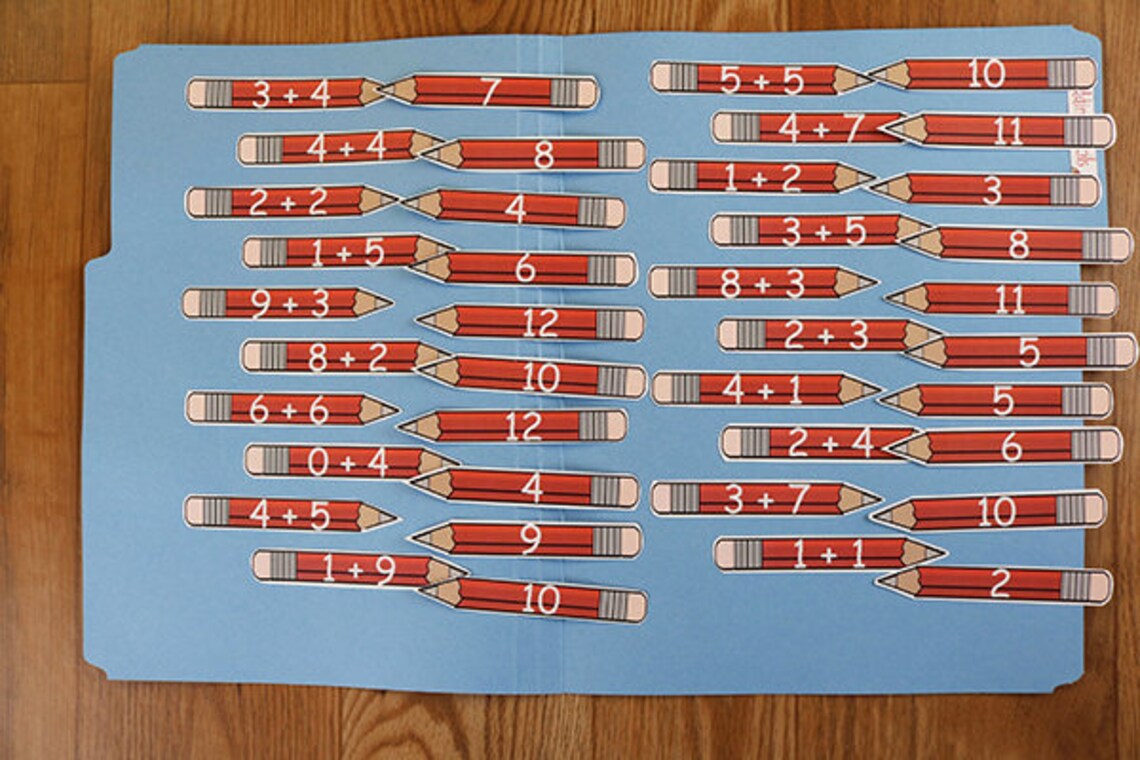 Addition - Adding Pencils - Printable File Folder Game PDF Download ...