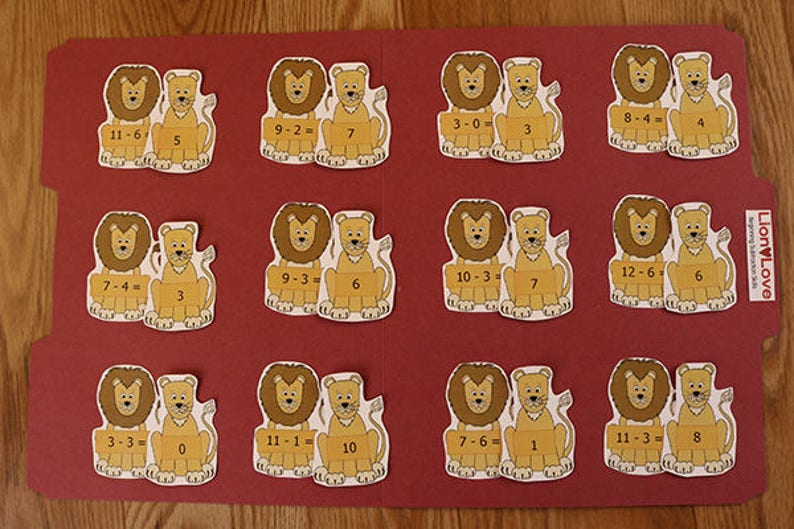 Subtraction - Lion Love - Printable File Folder Game PDF Download ...