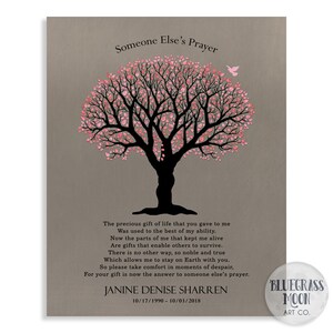 Deceased Organ Donor, Gift to Parents, Organ Donation Poem, Sympathy ...