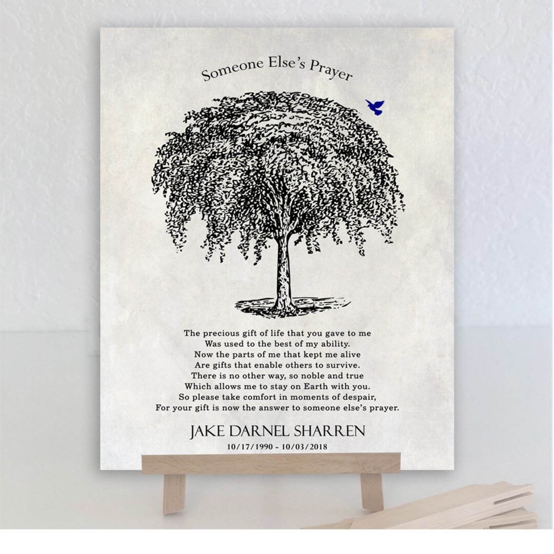 Organ Donor Family Gift, Parents of Deceaed Donor, Organ Donation Poem ...