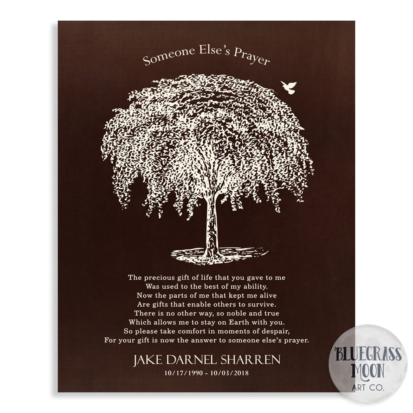Organ Donor Family Gift, Parents of Deceaed Donor, Organ Donation Poem ...