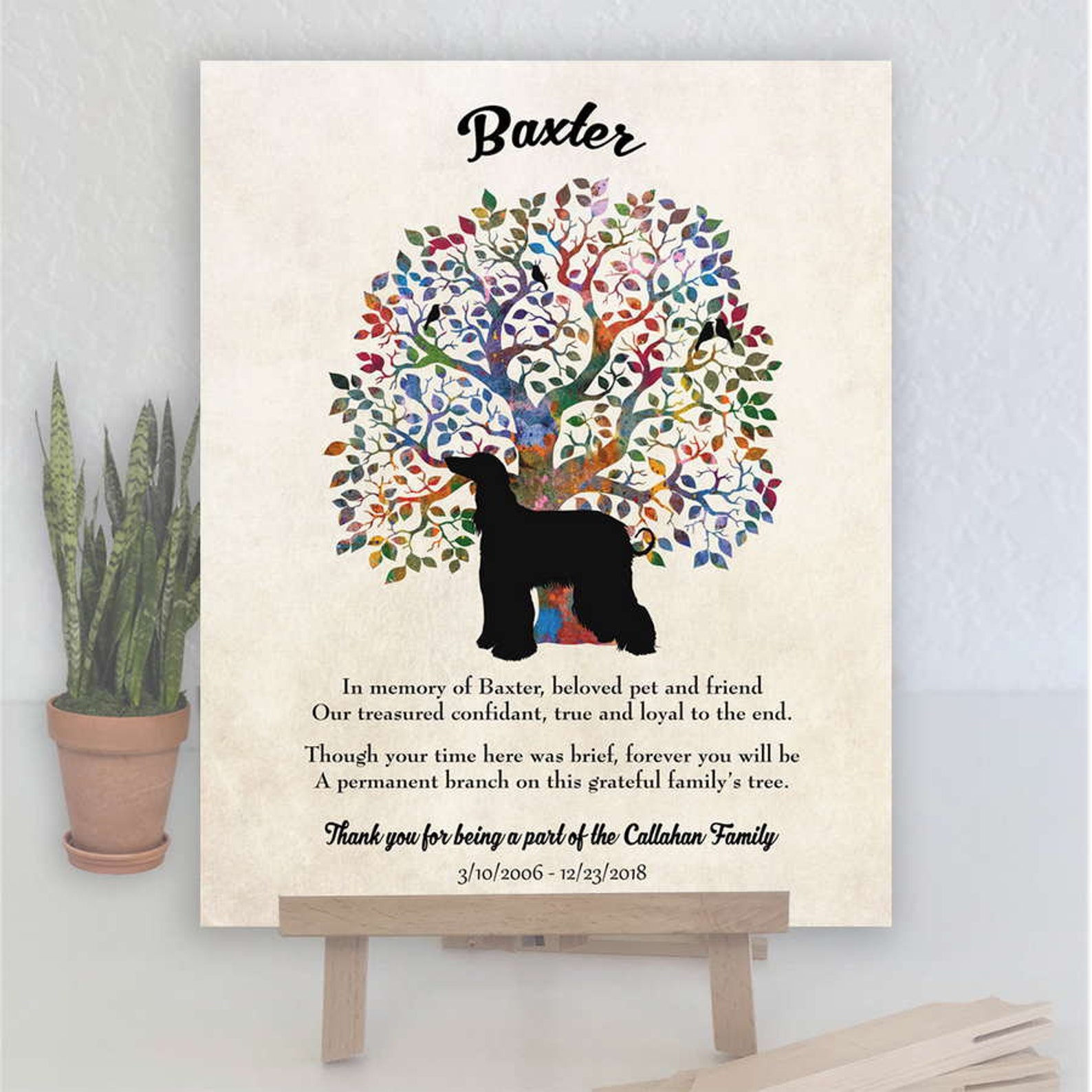 Afghan Greyhound Dog Memorial Family Tree Plaque Poem - Etsy