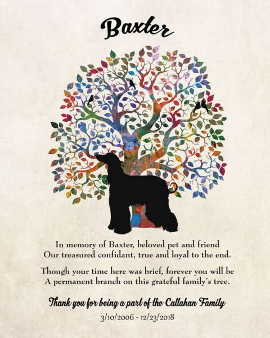 Afghan Greyhound Dog Memorial Family Tree Plaque Poem - Etsy