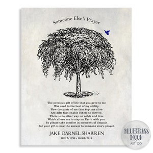 Organ Donor Family Gift, Parents of Deceaed Donor, Organ Donation Poem ...
