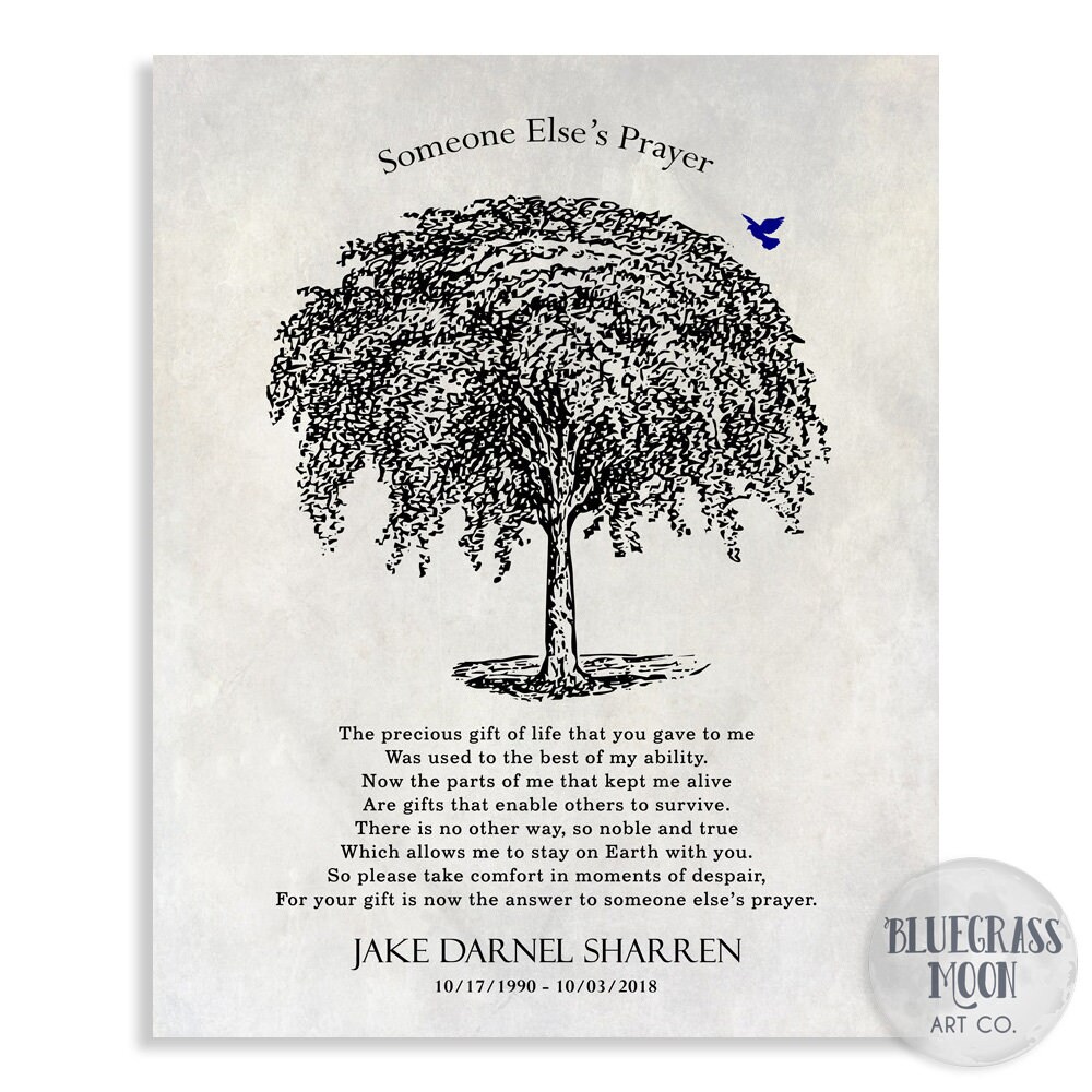 Organ Donor Family Gift, Parents of Deceaed Donor, Organ Donation Poem ...