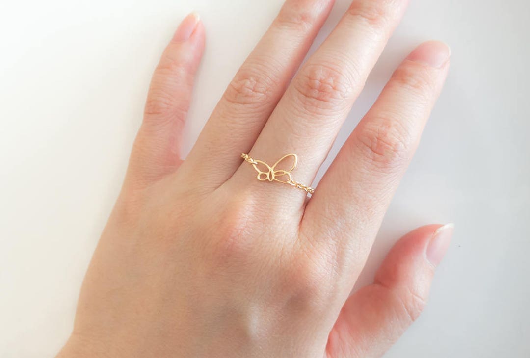 Sterling Silver Butterfly Chain Ring: Dainty Stacking Jewelry - Etsy Canada