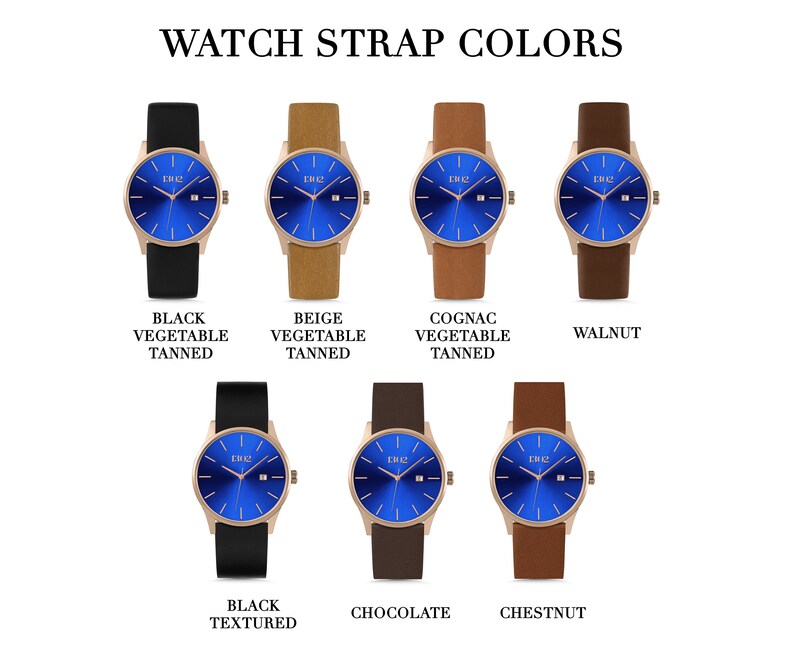 Mens Watch Rose Gold and Blue Dial Brown Watch Strap Eco - Etsy