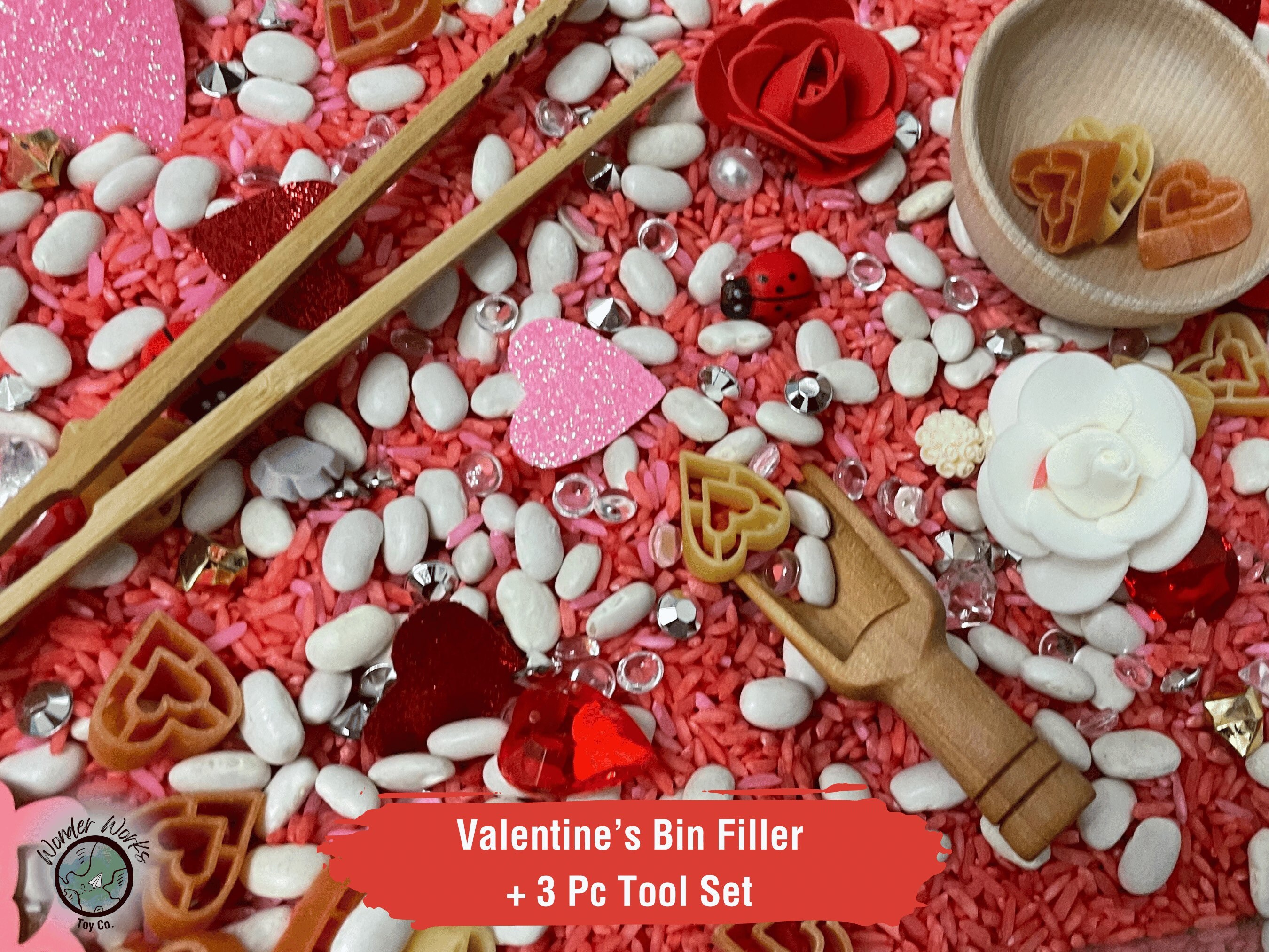 Valentines Sensory Bin Mix, Heart Theme Sensory Bin Base, Vday Bin ...