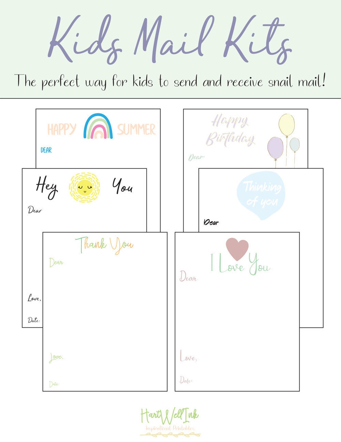 Kids Mail Kits, Kids Stationery, Digital Download, Summer Activity for ...