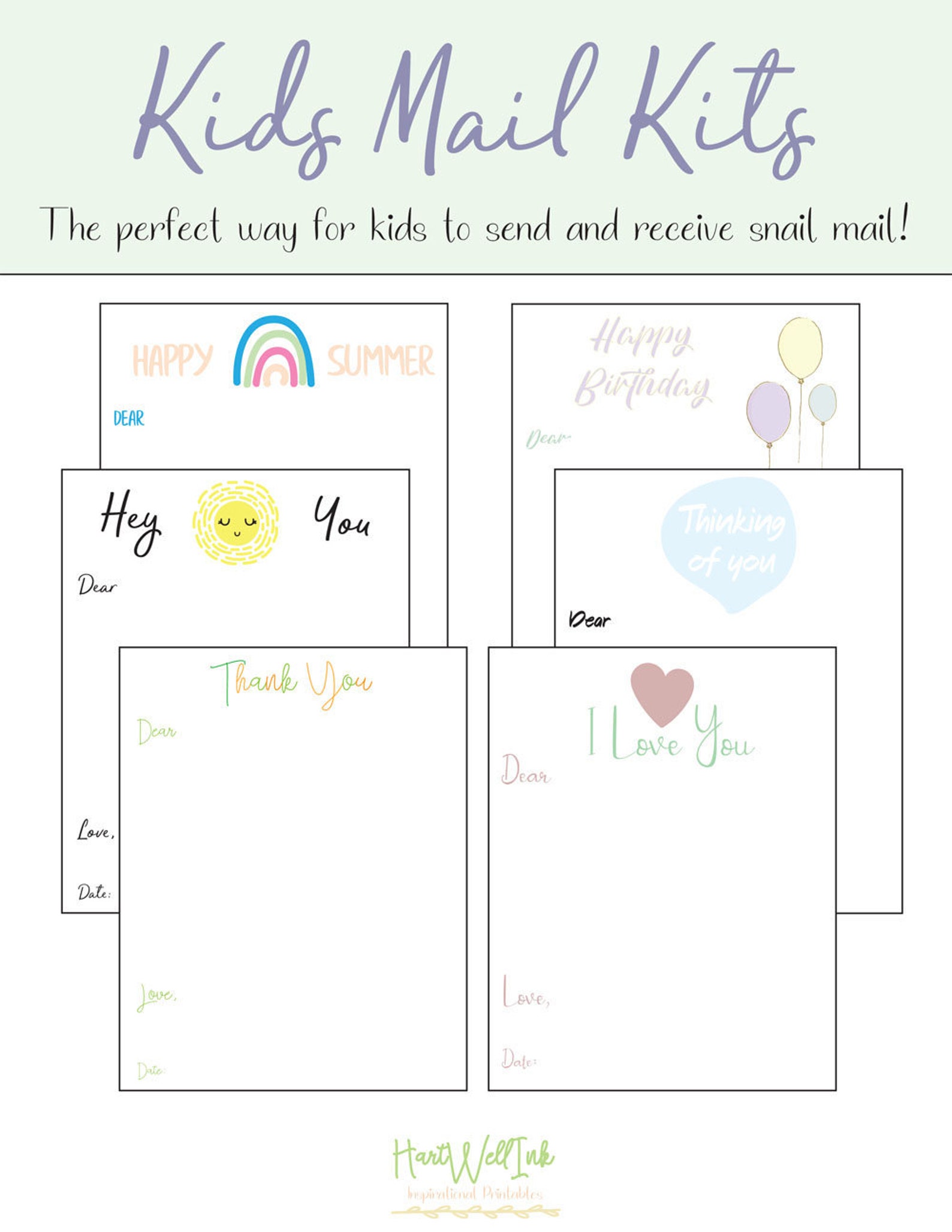 Kids Mail Kits, Kids Stationery, Digital Download, Summer Activity for ...