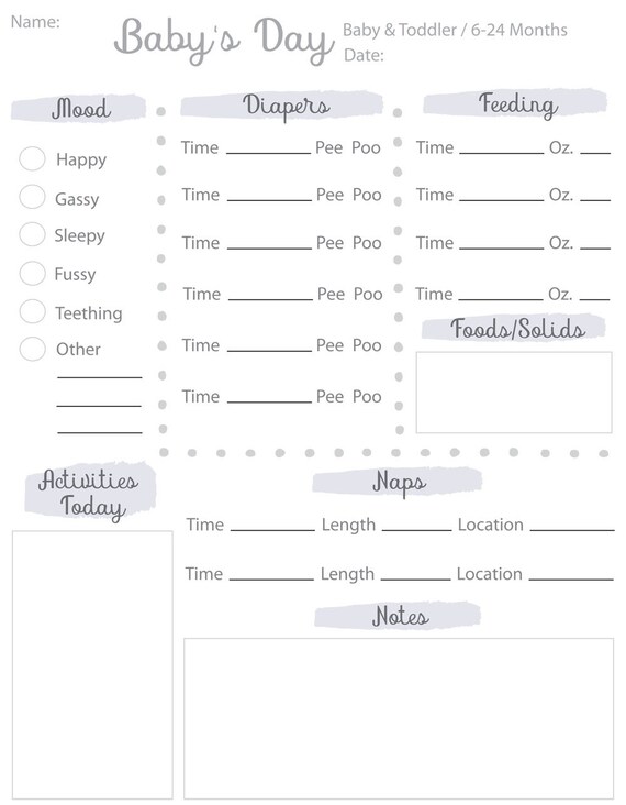 Baby Log - Nanny Log Infant Care Log Printable Childcare Log 0-6 months ...