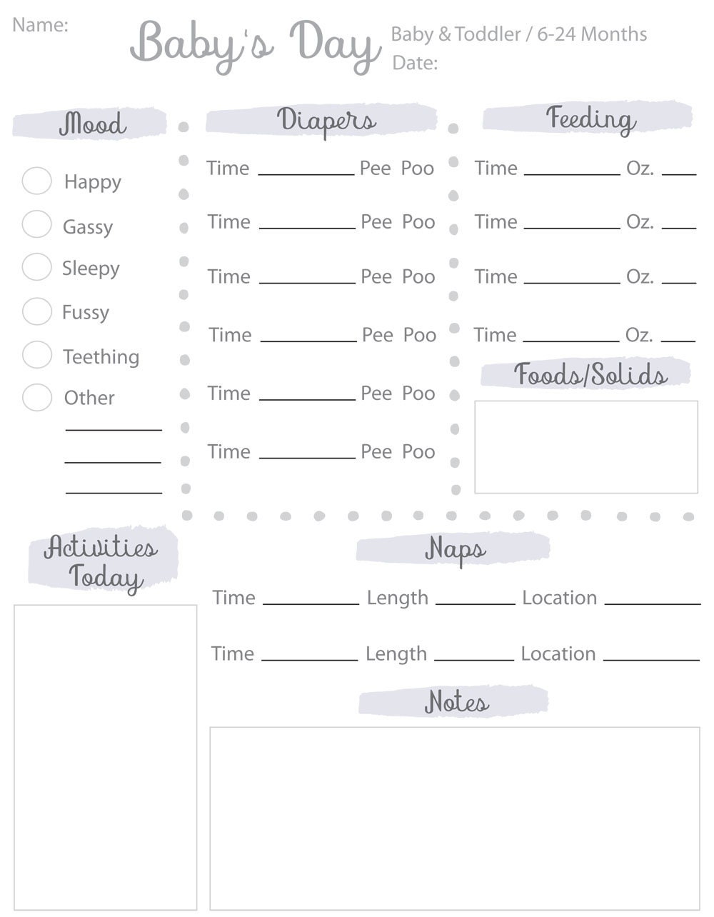 Daily Log for Baby, Childcare Log, Babies Schedule, Instant Download ...