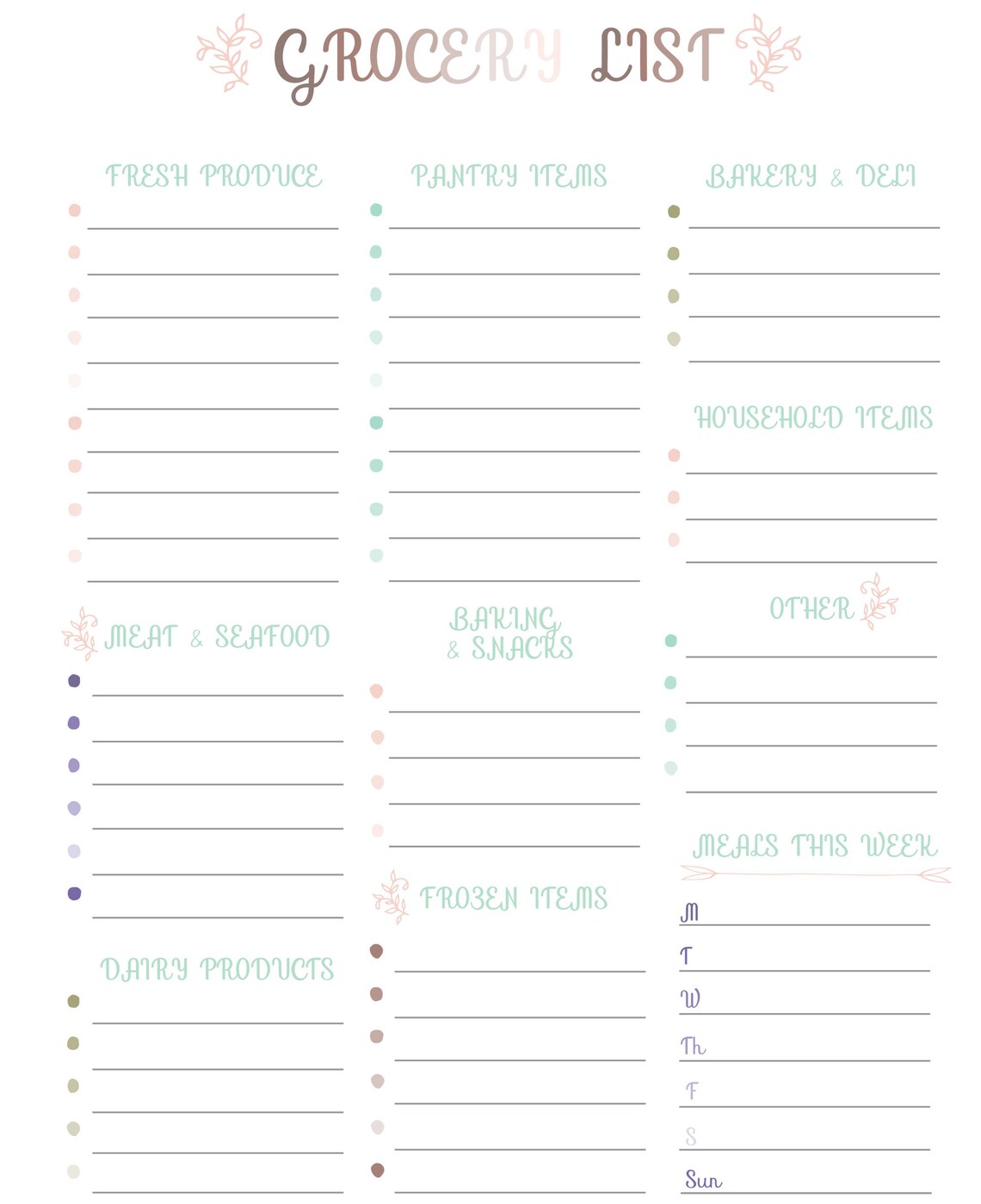 Grocery List Printable PDF Instant Download Shopping List Meal Planner ...