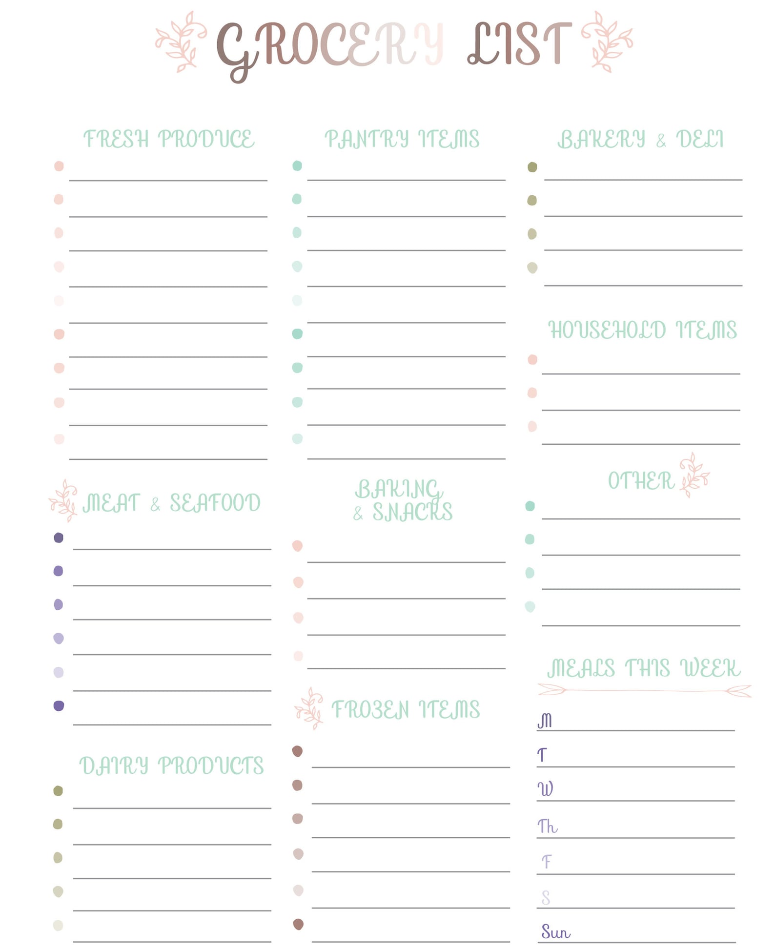 Grocery List Printable PDF Instant Download Shopping List Meal Planner ...