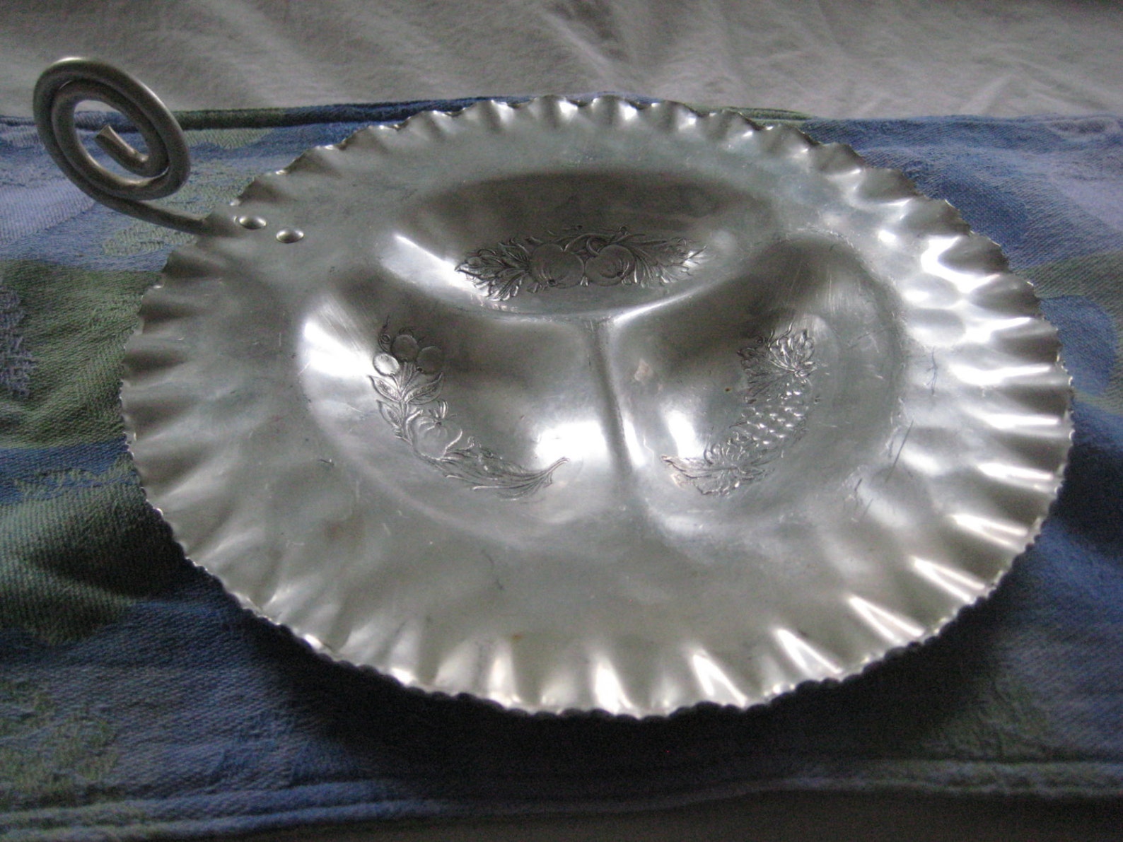 Vintage Relish Dish Curly Tail Handle Fluted Edge Three - Etsy