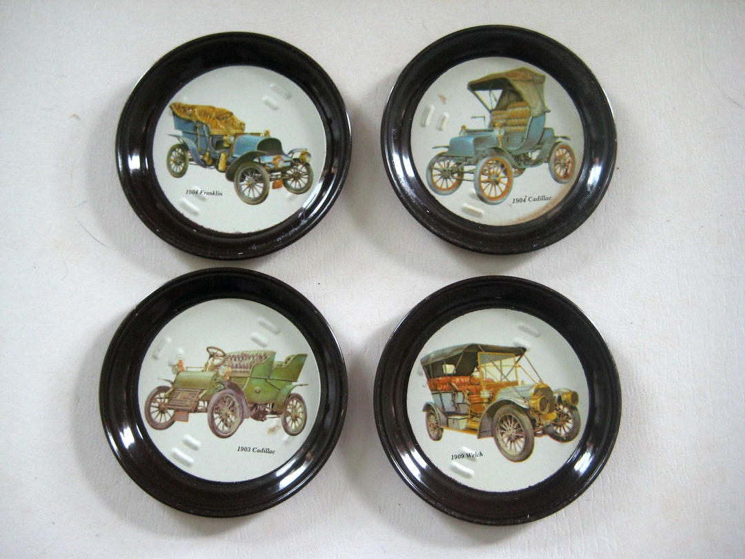 Tin Metal Vintage Cars Round Drink Coasters, Set of Four, Cadillac ...