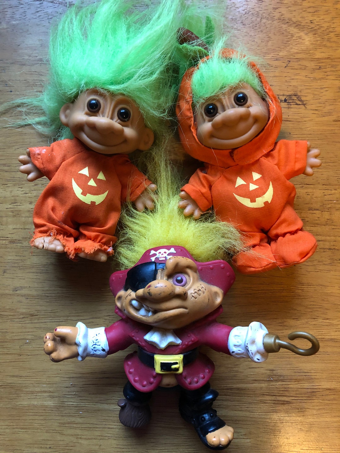 Russ Halloween Troll Dolls, Two Pumpkin Trolls, One Pirate Troll, 1990 ...