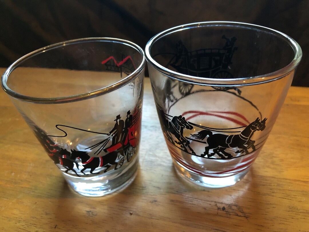 Hazel Atlas Stagecoach Glasses Vintage About 8 Oz Sour Cream Glasses Penn Maid 1970s 1980