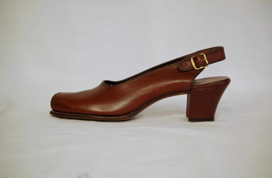Vintage 1940s Leather Slingbacks / Size 9AAAA / Drew Shoes / HF Crismond's / Arch Rest / Brown ...