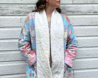 1940s Sunbonnet Sue Quilt Duster // Handmade Coat Made From Antique Quilt // Quilt Jacket // One ...