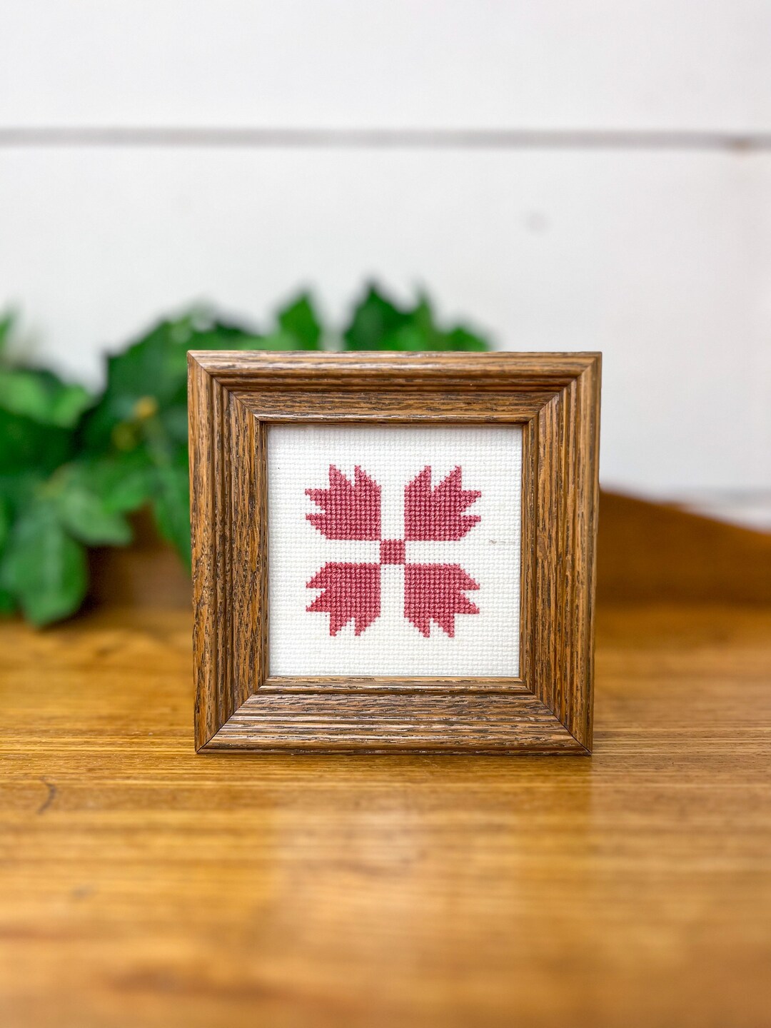Vintage Framed Bear Paw Quilt Block Cross Stitch // Farmhouse ...