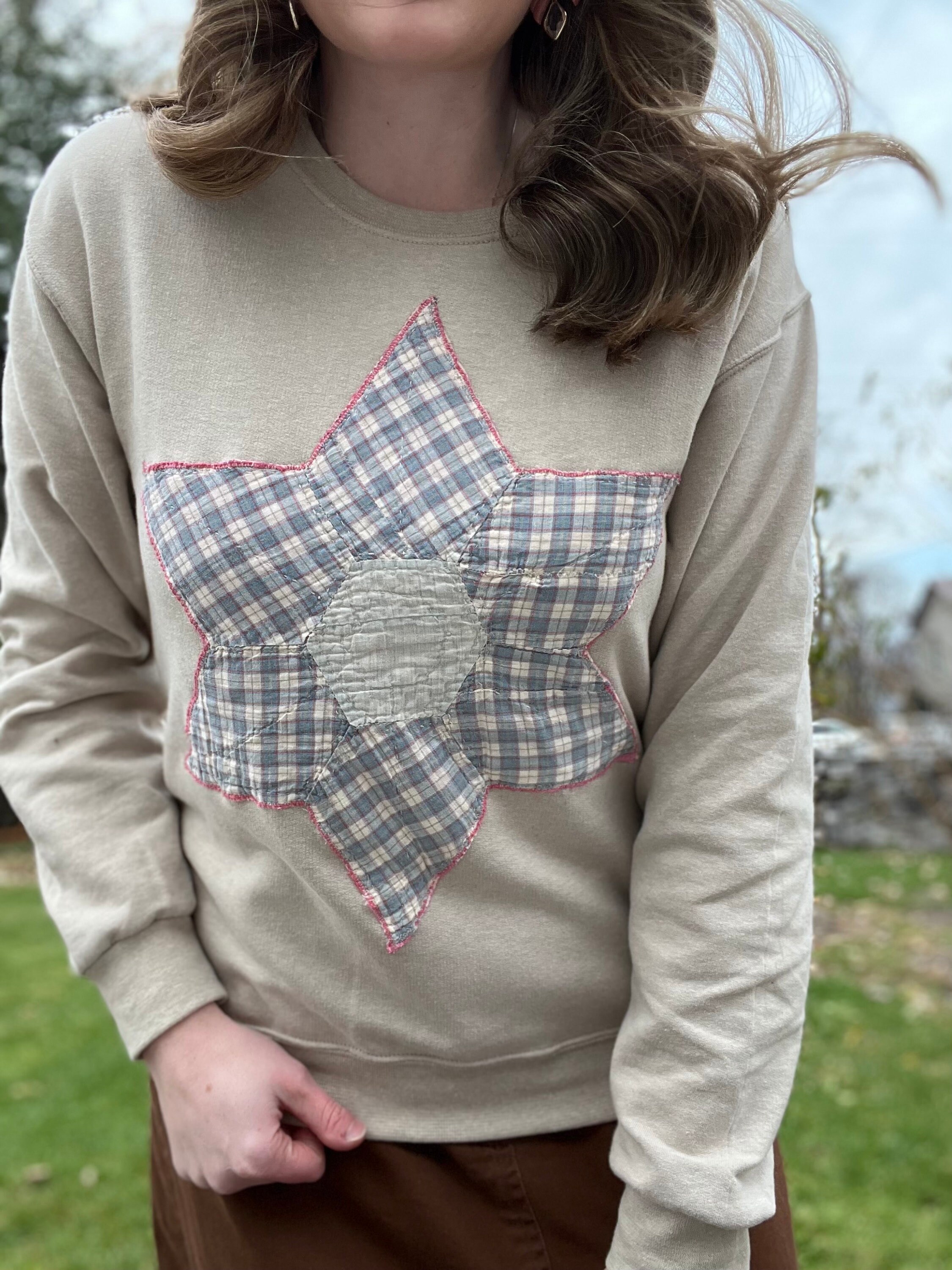 Antique Quilt Block Crew Neck Sweatshirt // Handmade // Antique Quilt ...