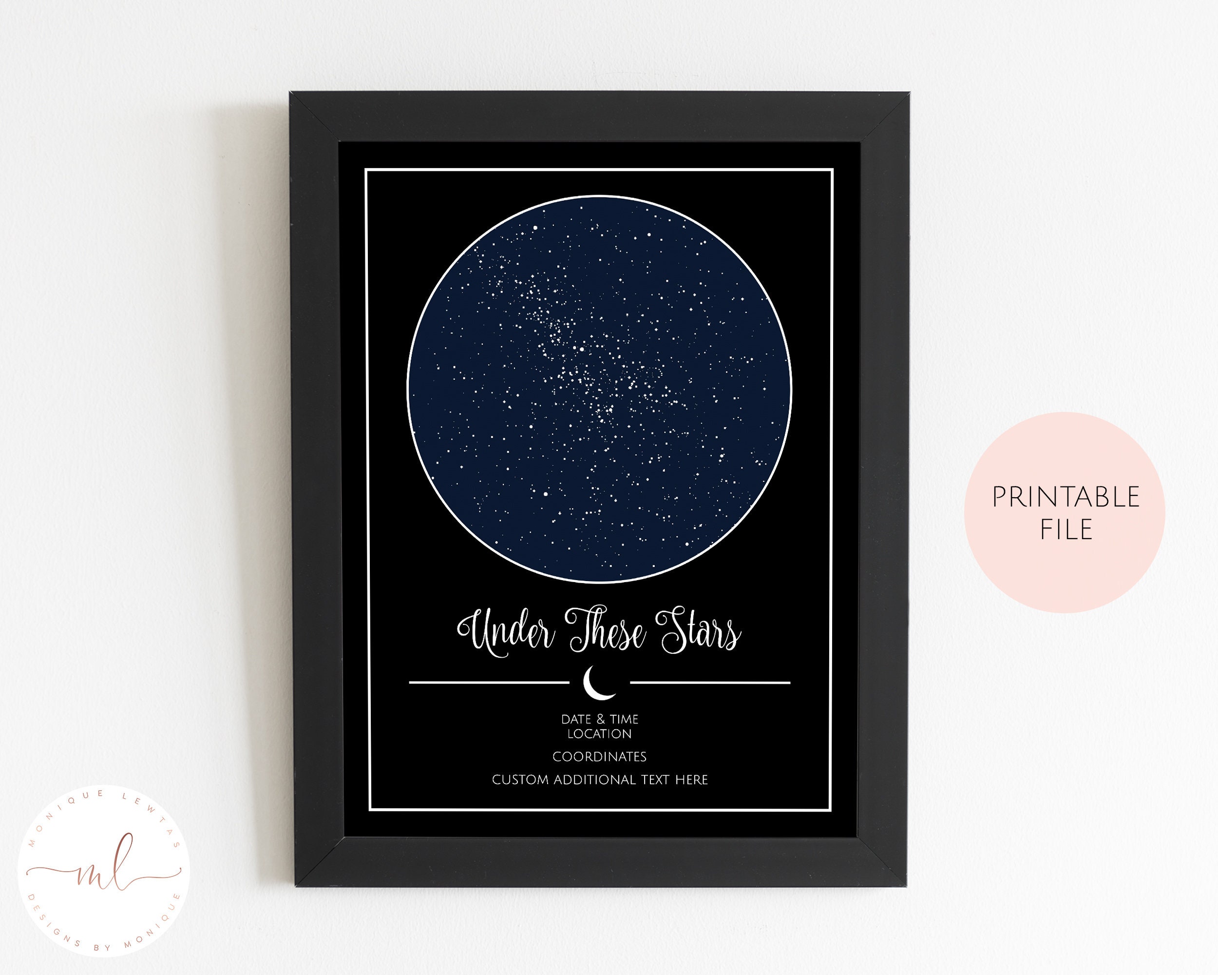 Printable Personalised Custom Star Map, Night Sky Print, Star Chart ...