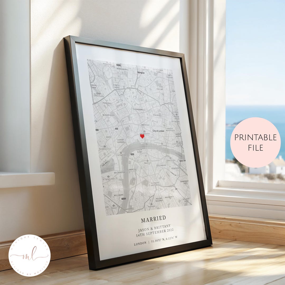 Printable Personalised Wedding Map, Wedding Gift, Couple Gift ...