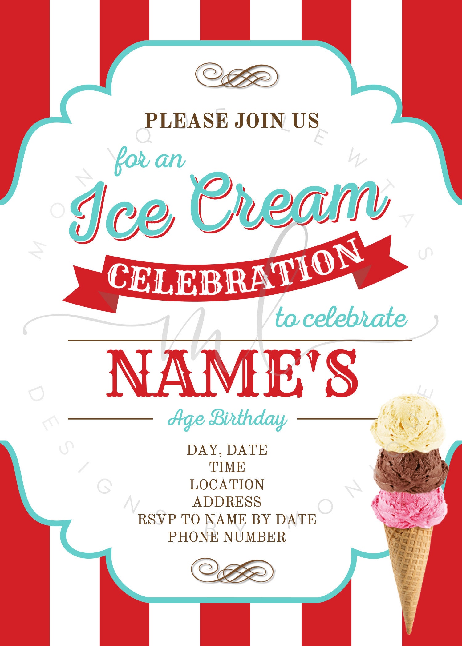 Printable Personalised Ice Cream Invitation Ice Cream - Etsy