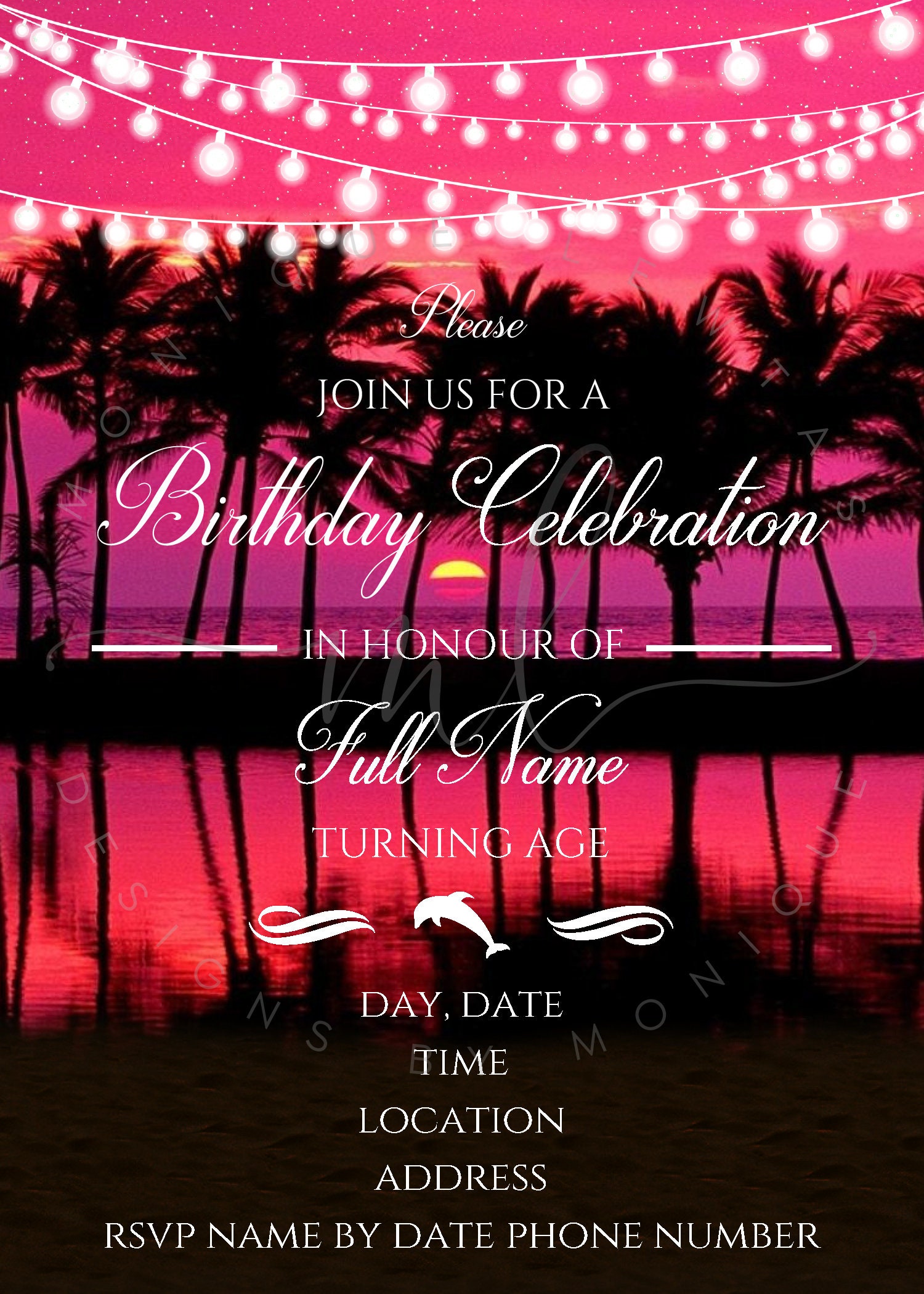 Printable Personalised Girls Pink Beach Party Invitations - Etsy