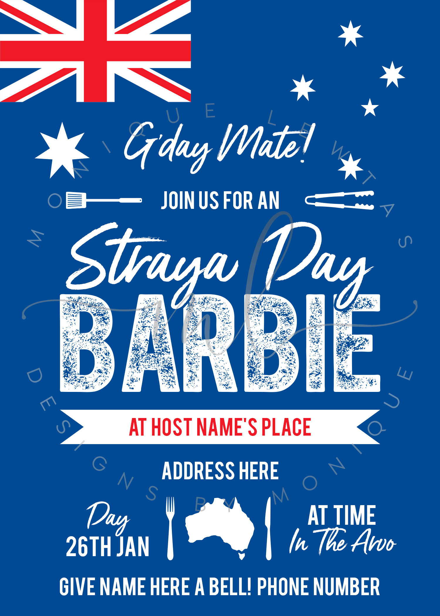 Printable Personalised Australia Day Invitations, Australia Day Invite ...