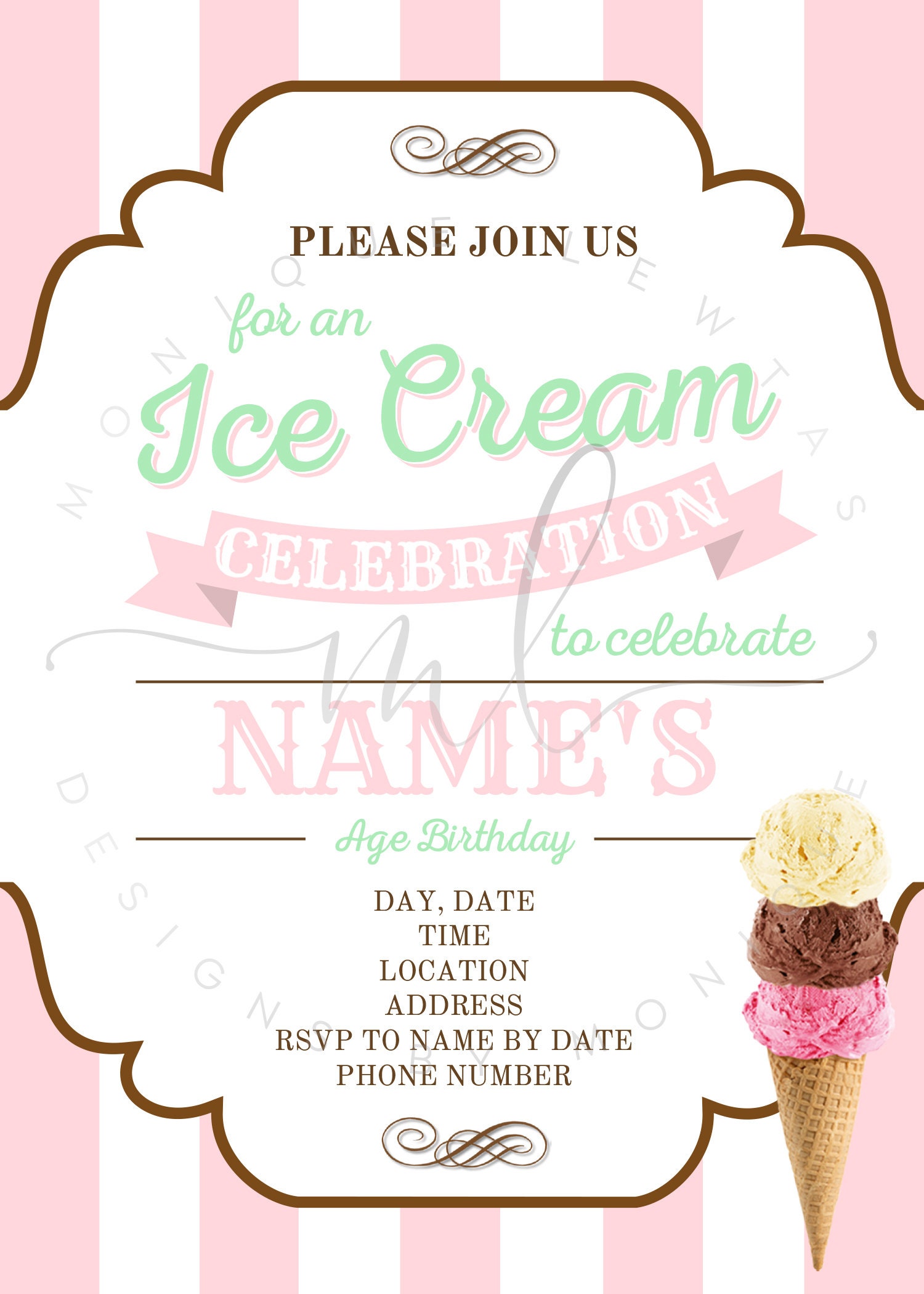 Printable Personalised Ice Cream Invitation Ice Cream - Etsy