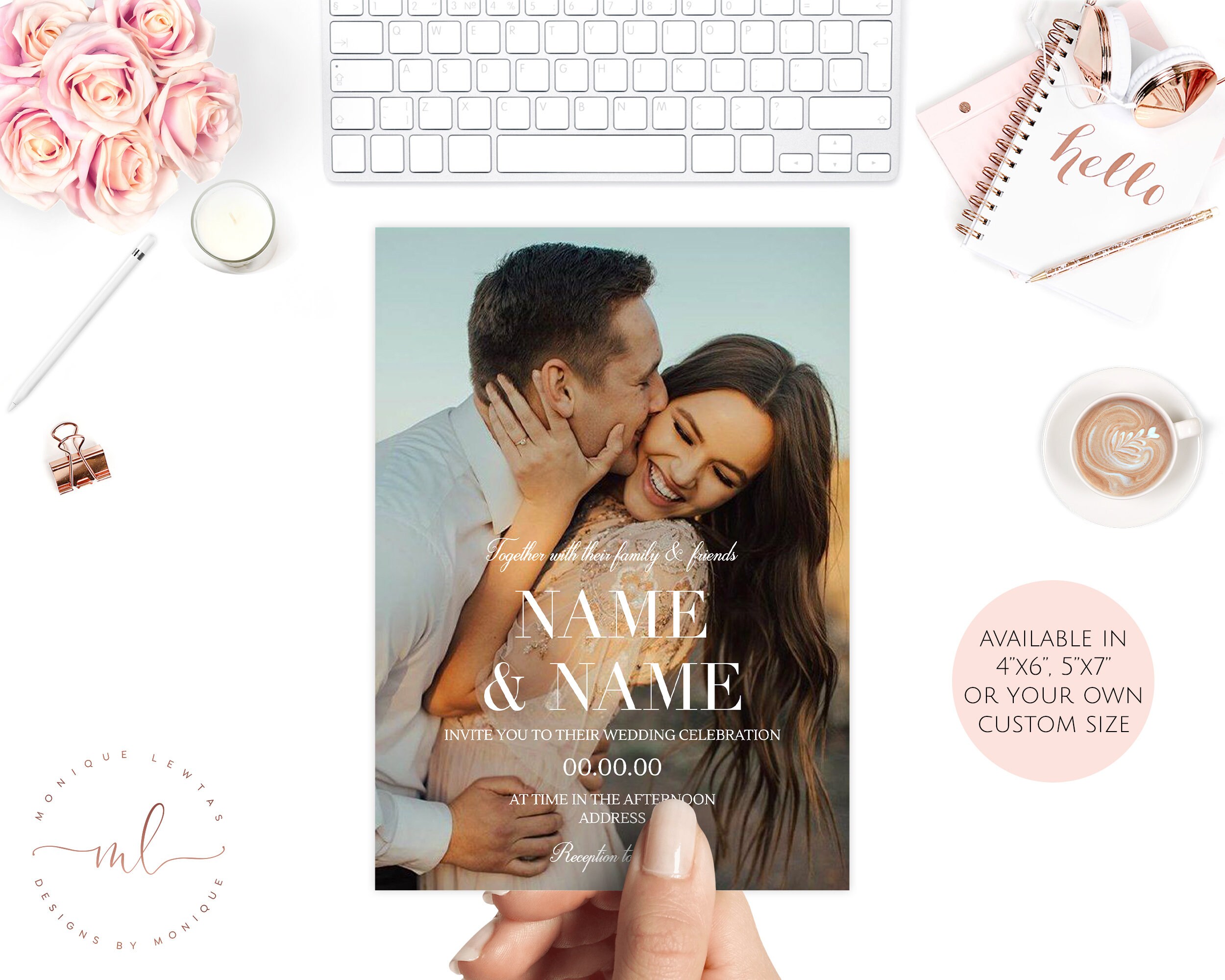 Printable Personalised Wedding Invitation With Photo, Minimalist ...