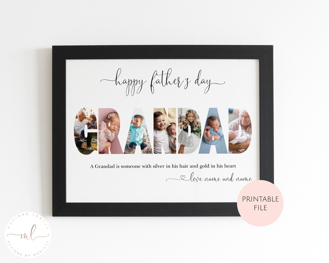 Printable Personalised Grandad Photo Collage, Father's Day Print ...