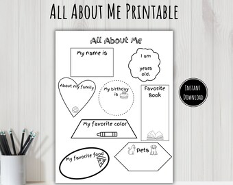 PRINTABLE All About Me Worksheet Printable Activity for Kids First Day ...