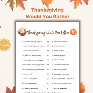 Thanksgiving Would You Rather Game, Thanksgiving Games for Family ...