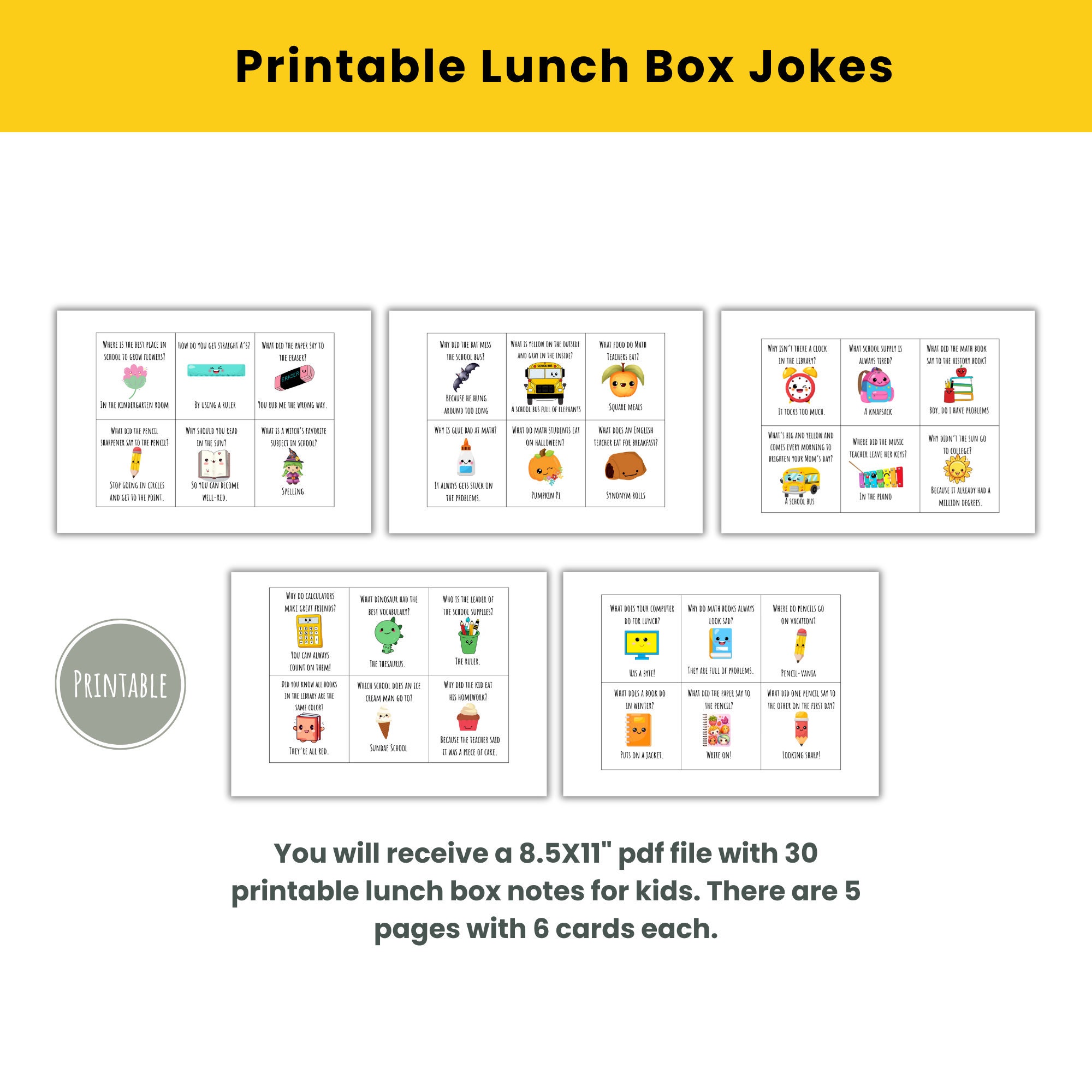 30 Printable Lunchbox Jokes, Kawaii Lunch Box Jokes, School Lunch Box ...