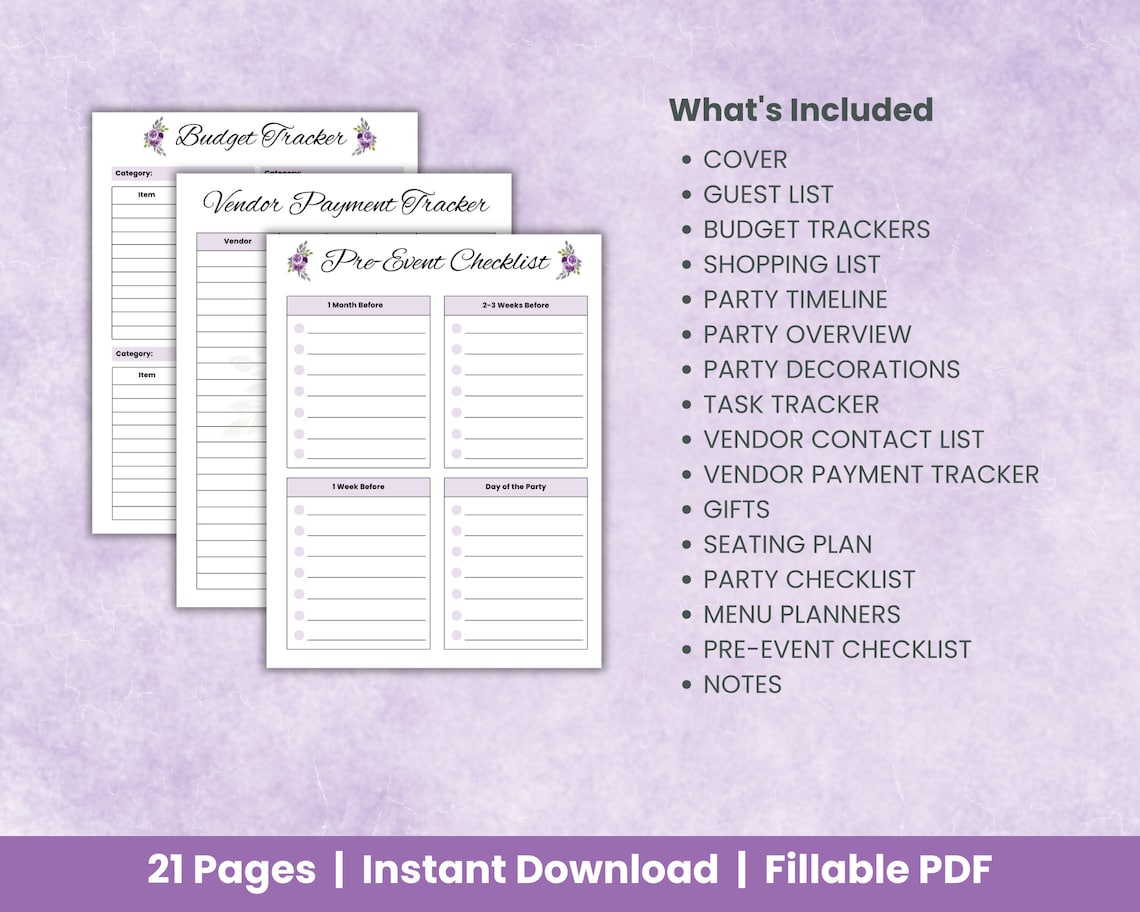 Quinceanera Planner, Printable Quinceanera Party Planner, Fillable PDF ...