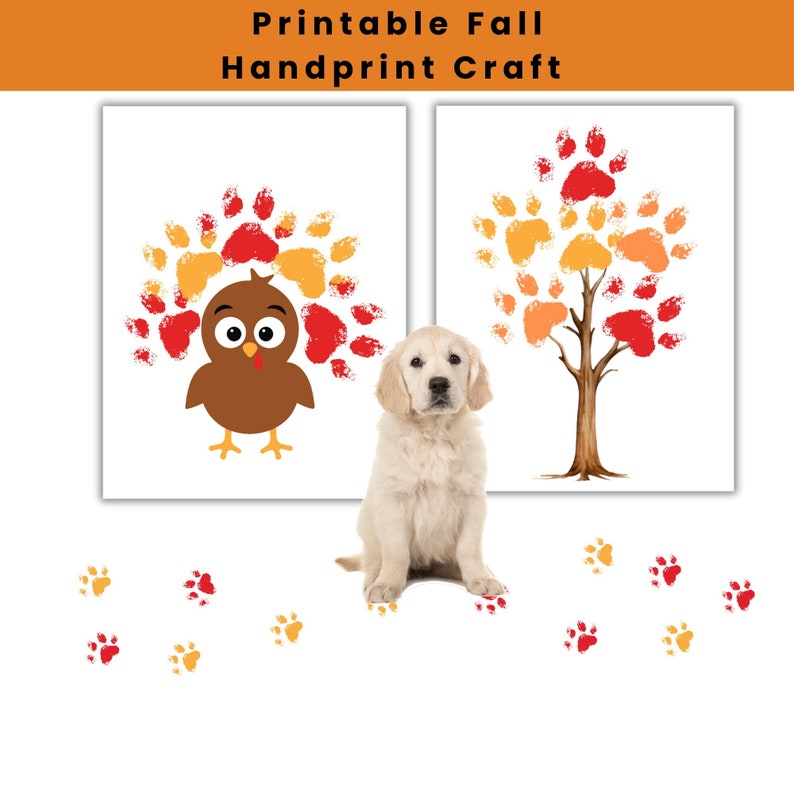 Fall Paw Print Art Printable, Fall Handprint Art, Dog Art, DIY Paw ...
