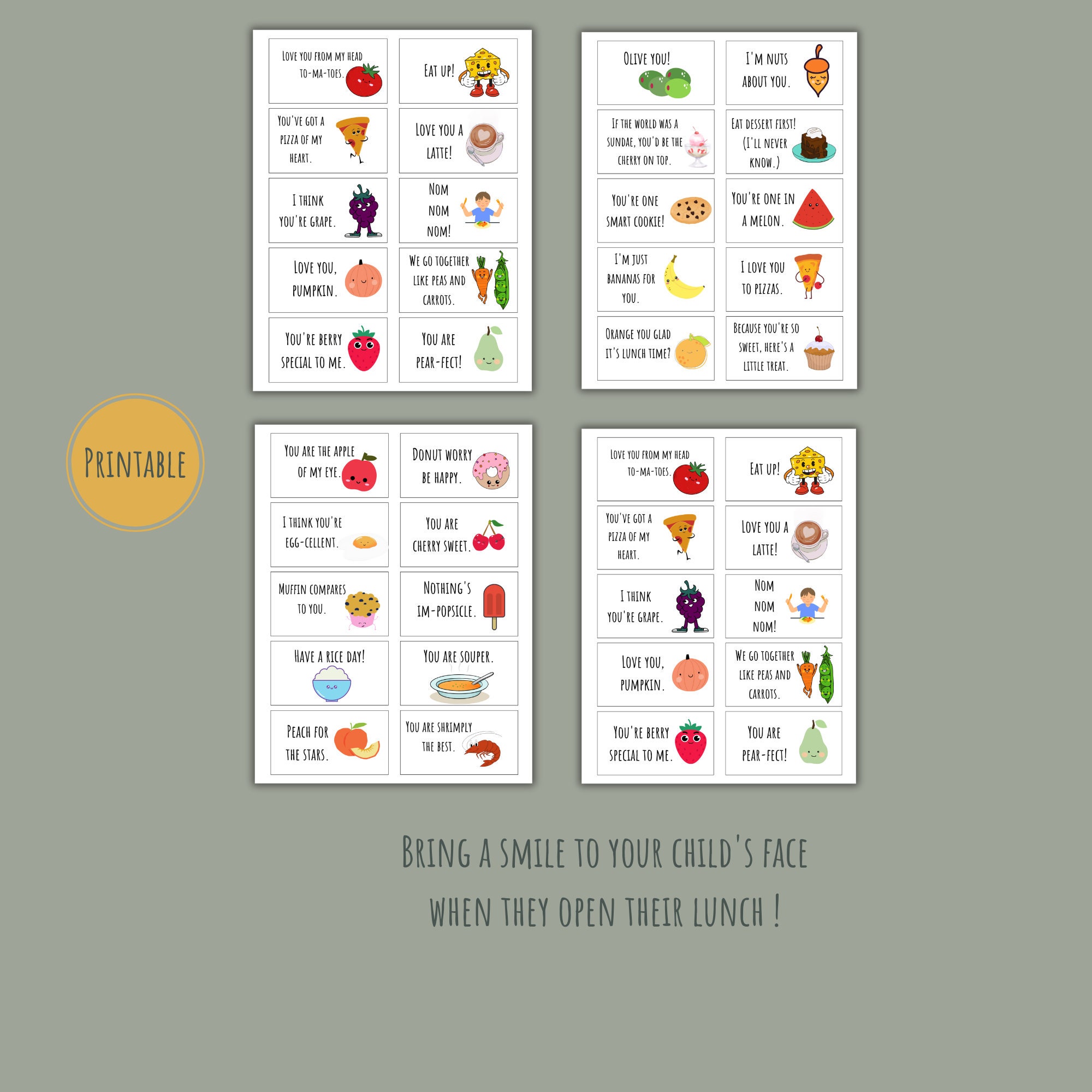 Lunch Box Notes Printable, Cute Lunchbox Notes, Lunchbox Notes for Kids ...