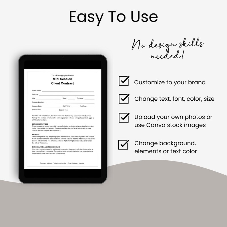 Mini Session Photography Contract, Photography Contract Template ...