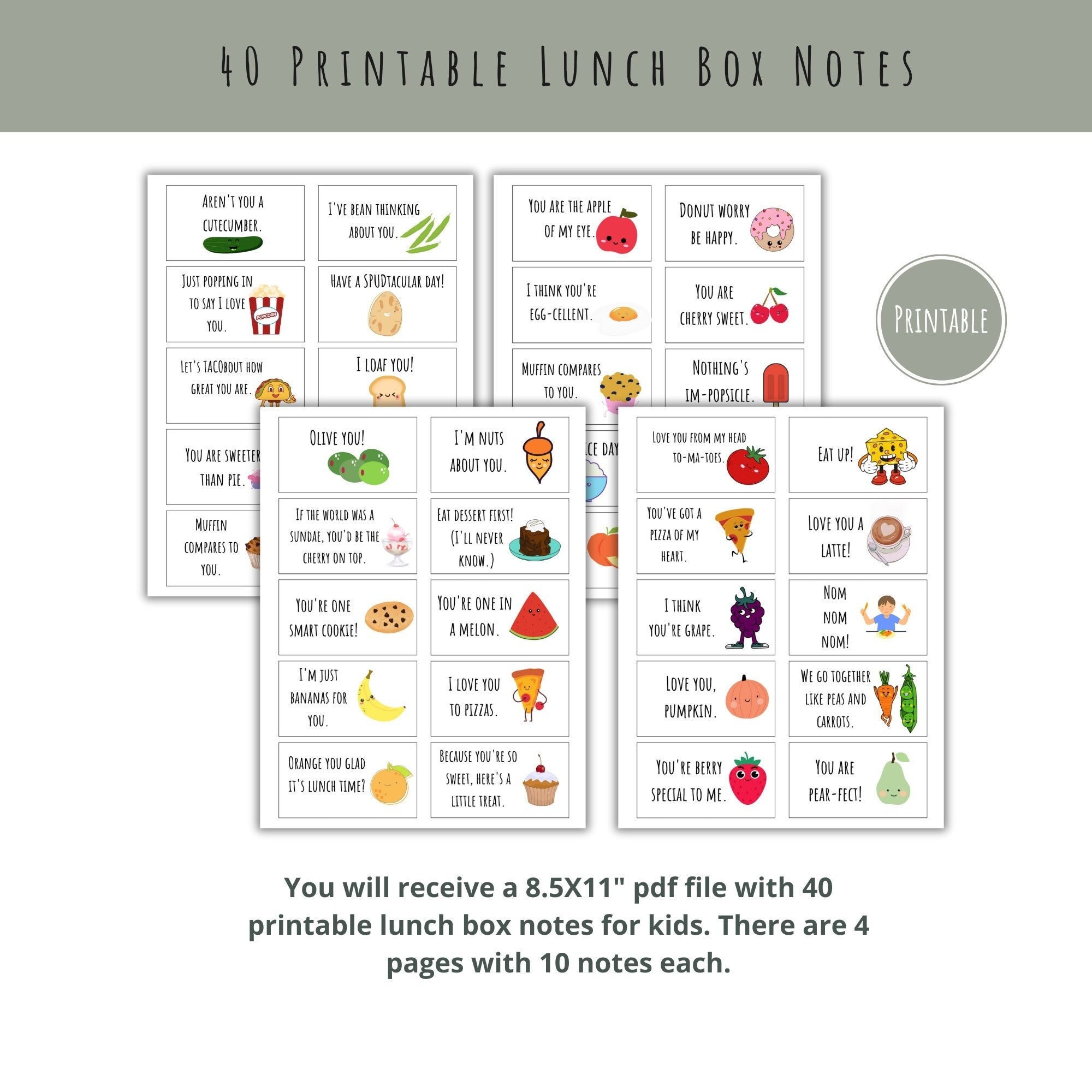Lunch Box Notes Printable, Cute Lunchbox Notes, Lunchbox Notes for Kids ...