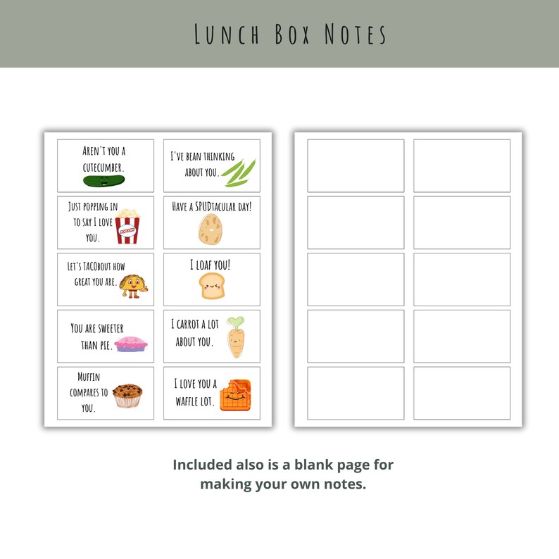 Lunch Box Notes Printable, Cute Lunchbox Notes, Lunchbox Notes for Kids ...