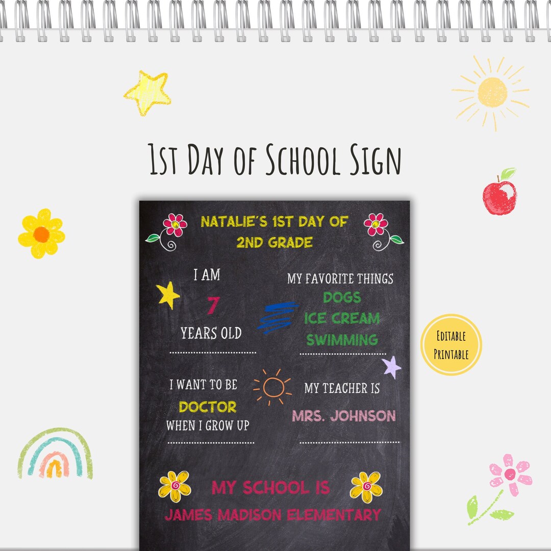 First Day of School Printable Sign Editable Back to School - Etsy