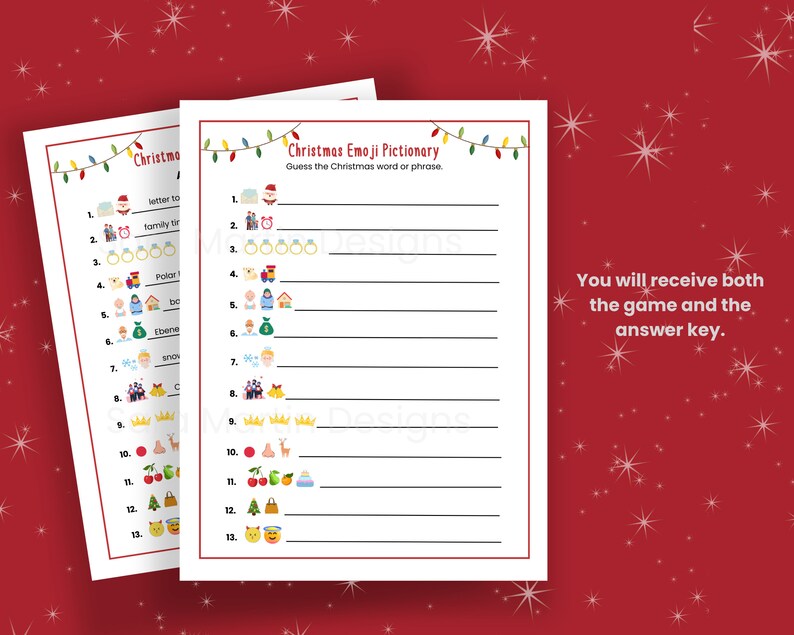 Christmas Emoji Pictionary Printable, Christmas Pictionary, Christmas ...