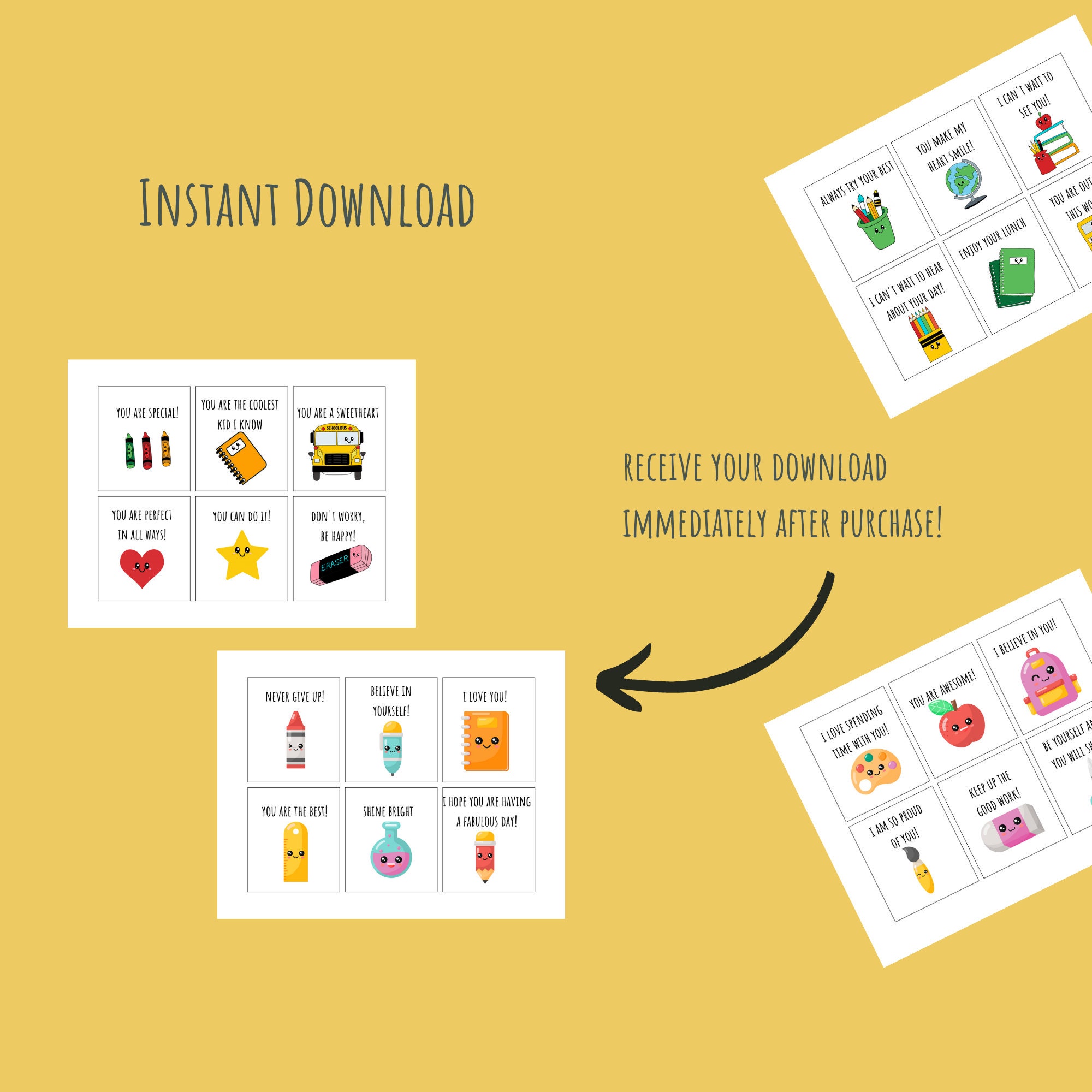 Printable Lunchbox Notes for Kids, Cute Lunchbox Notes, Kawaii Lunch ...