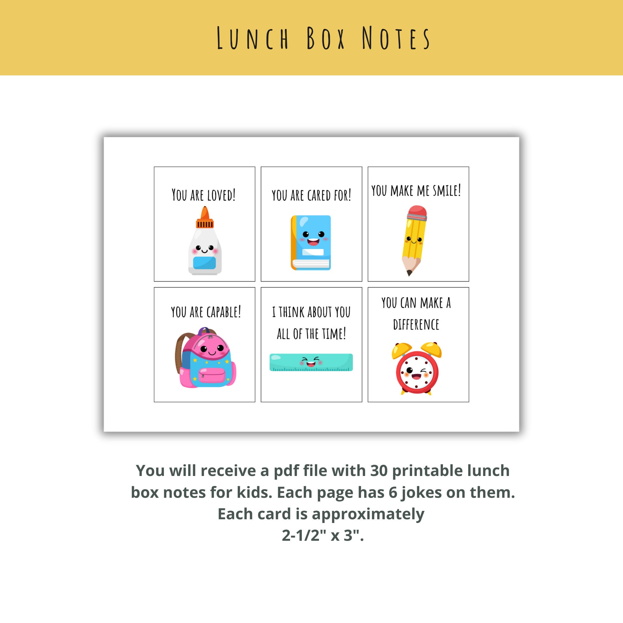 Printable Lunchbox Notes for Kids, Cute Lunchbox Notes, Kawaii Lunch ...