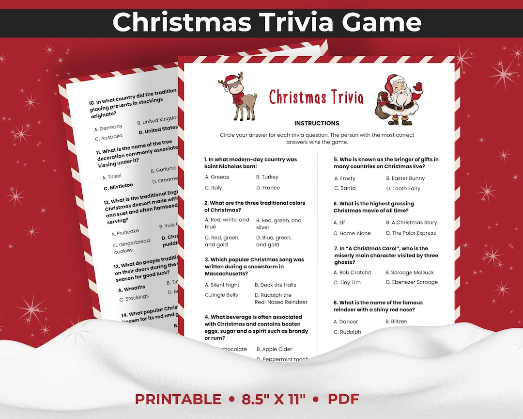 Christmas Trivia Party Game, Christmas Trivia Printable, Christmas ...